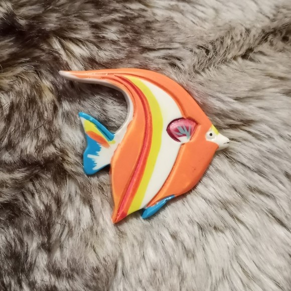 Source Unknown | Jewelry | Vtg Topical Fish Pin Brooch Orange Yellow ...
